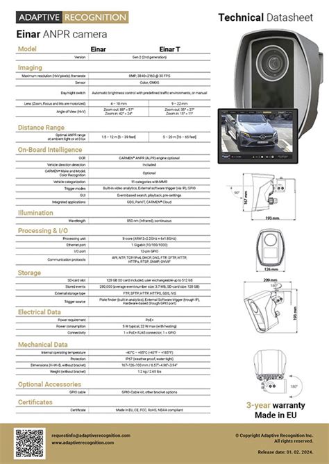 Einar Anpr Camera For Access Control And Parking Adaptive Recognitions