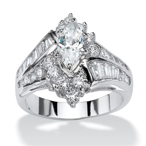 3 20 Tcw Marquise Cut Cubic Zirconia Platinum Plated Engagement