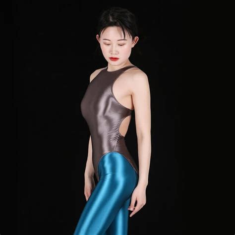 Peido Brown Shiny Wet Look Swimsuit Satinylust