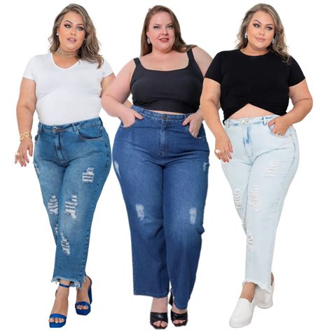 Calça Jeans Mom Plus Size Feminina De Cintura Alta Elegante Shopee Brasil
