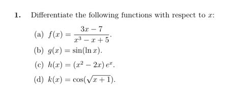 Differentiate the following functions with respect to | Chegg.com
