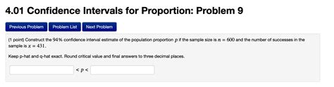 Solved 401 Confidence Intervals For Proportion Problem 9