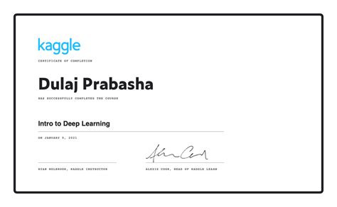 Dulaj Prabasha Completed The Intro To Deep Learning Course On Kaggle