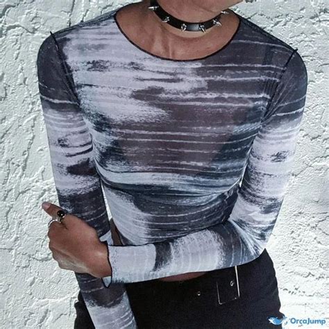 Orcajump Stylish Abstract Printed Sheer Mesh Camisole With Delicate