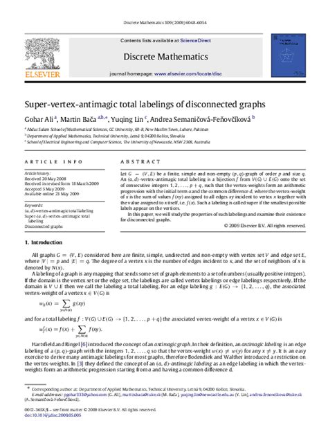 Pdf Super Vertex Antimagic Total Labelings Of Disconnected Graphs