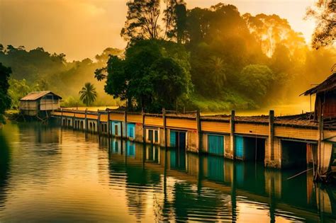 Premium Ai Image A Dock With A Sunset In The Background