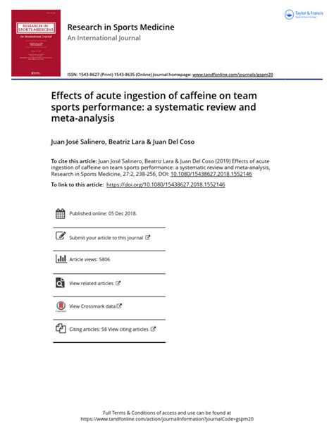 Effects Of Acute Ingestion Of Caffeine On Team Sports Performance A Systematic Review And Meta