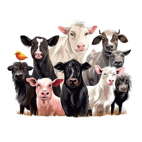Vector De Fondo Blanco De Animales De Granja Vector Premium