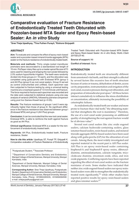 Pdf Comparative Evaluation Of Fracture Resistance Of Endodontically Treated Teeth Obturated