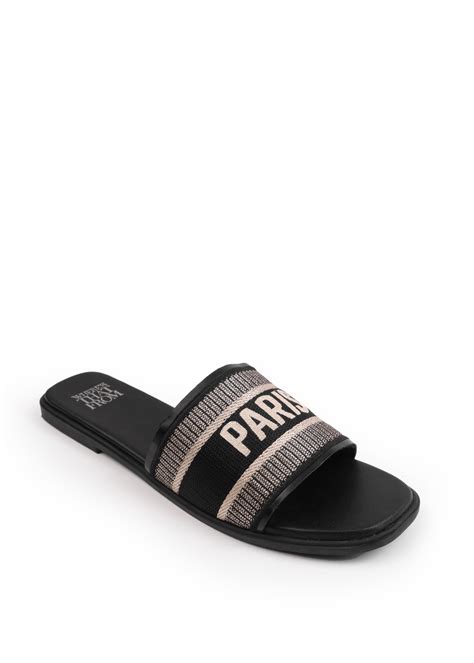 Wheres That From Black Pu Candour Textile Strap Sandals Matalan