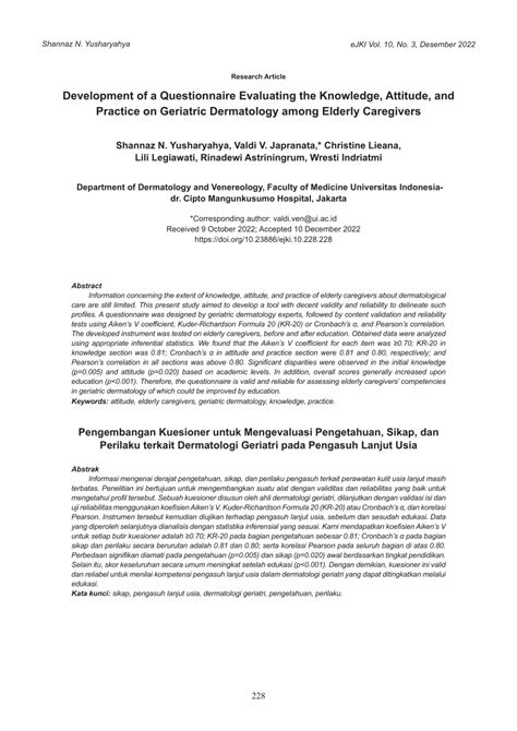 Pdf Development Of A Questionnaire Evaluating The Knowledge Attitude And Practice On