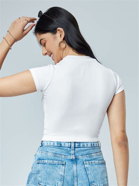 Buy Solids White Cut Out Women Cut Out Crop Tops Online At The