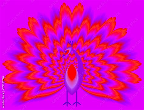 Peacock With Red Pulsing Tail Optical Expansion Illusion Stock Vector