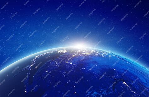 일본 과 중국 의 도시 조명 해가 뜨는 모습 이 Nasa 3d 렌더링 에 의해 제공 된 이 이미지 의 요소 프리미엄 사진
