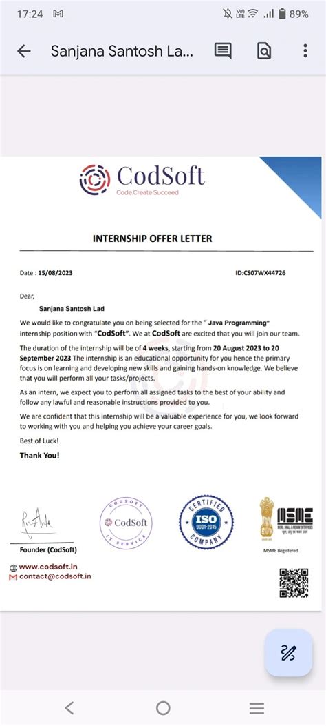 sanjana lad on linkedin hello my connection i am happy to inform you that i got an offer letter…