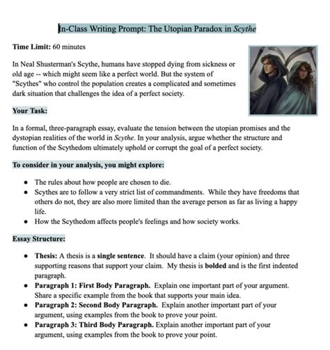 I An In Class Writing Prompt For Scythe About The Utopian Paradox