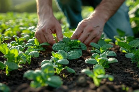 A Farmer Using Organic Farming Methods To Grow Vegetables Without