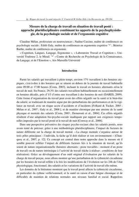 Pdf Mesurer La Charge De Travail Une Approche Pluridisciplinaire