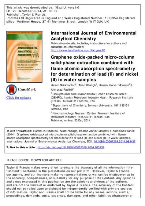Pdf Graphene Oxide Packed Micro Column Solid Phase Extraction Combined With Flame Atomic