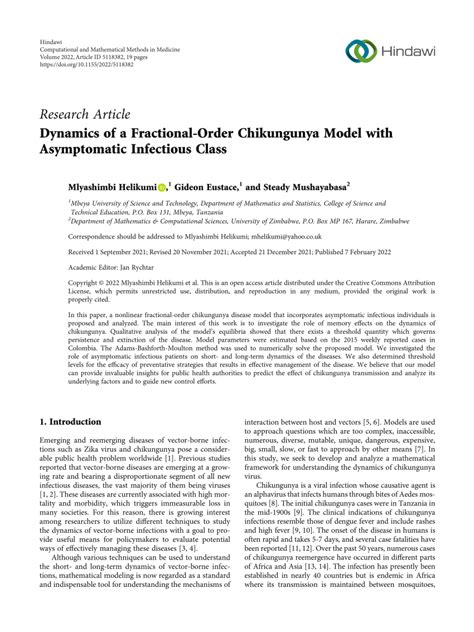 Pdf Dynamics Of A Fractional Order Chikungunya Model With Asymptomatic Infectious Class