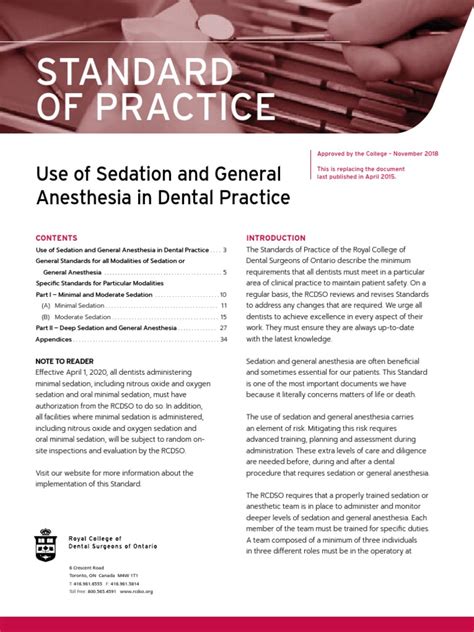 Rcdso Standard Of Practice Use Of Sedation And General Anesthesia Pdf Anesthesia Dentistry