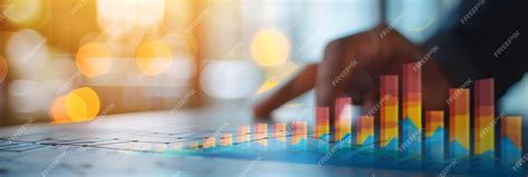 hand pointing at a digital bar graph on a screen business data analysis financial planning and