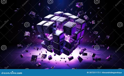 Purple Cube Explosion In Darkness Stock Illustration Illustration Of Fantasy Dark 307251173