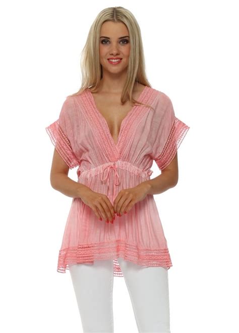 Sugar Babe Coral Silk V Neck Silk Tunic Top Sugar Babe Pinterest