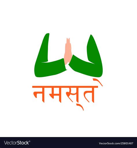 Namaste Text And Hands Cupped In Invitation Way Vector Image