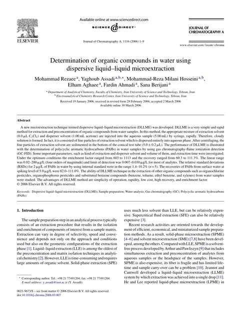 Pdf Determination Of Organic Compounds In Water Using Dispersive Liquidliquid Microextraction