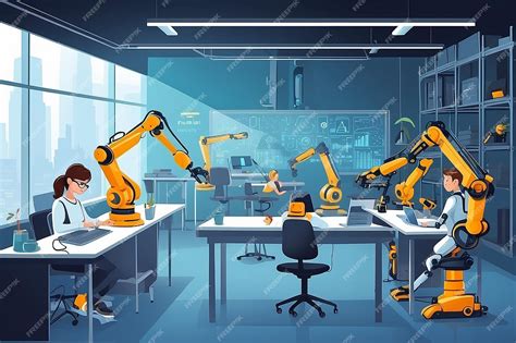 Premium Photo Robotics Lab With Programming Vector Robotic Arms Tasks