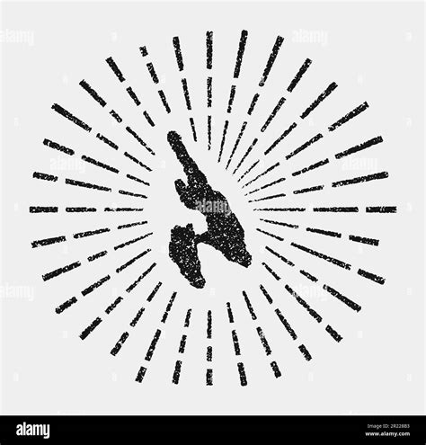 Vintage Map Of Ko Phi Phi Grunge Sunburst Around The Map Black Ko Phi Phi Shape With Sun Rays