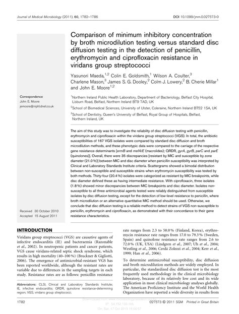 Pdf Comparison Of Minimum Inhibitory Concentration By Broth Microdilution Testing Versus