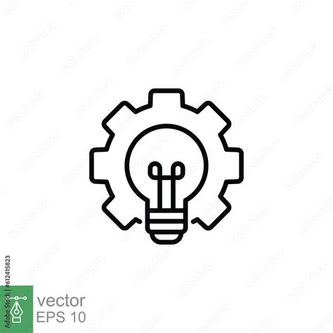 Bulb In Gear Icon Simple Outline Style Lightbulb With Cog Creative