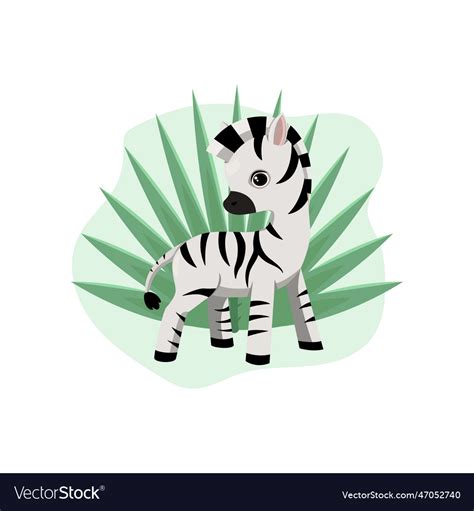Cute Comic Zebra With Green Leaves Cartoon Vector Image