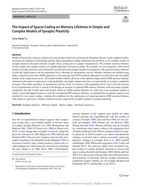 Pdf The Impact Of Sparse Coding On Memory Lifetimes In Simple And