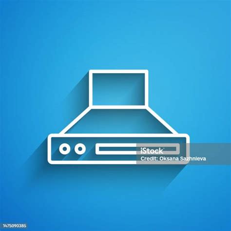 白いラインキッチン抽出ファンアイコンは青の背景に隔離調理器フードキッチンの排気家電長い影ベクトル アイコンのベクターアート素材や画像を多数