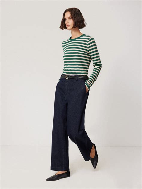 Cotton Slub Stripe Long Sleeve Tee Green Jigsaw