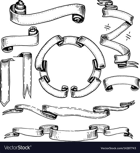 Vintage Hand Drawn Ribbon Flag Or Banner Element Vector Image