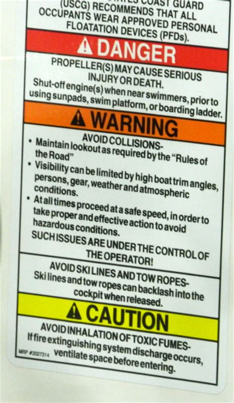 Propeller Warning Labels Seen At The 2012 Tulsa Boat Show