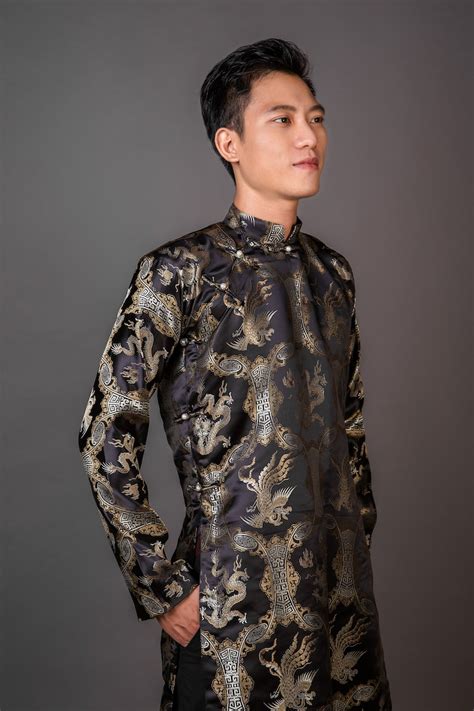 Mens Ao Dai In Black Vietnamese National Clothing Free Etsy