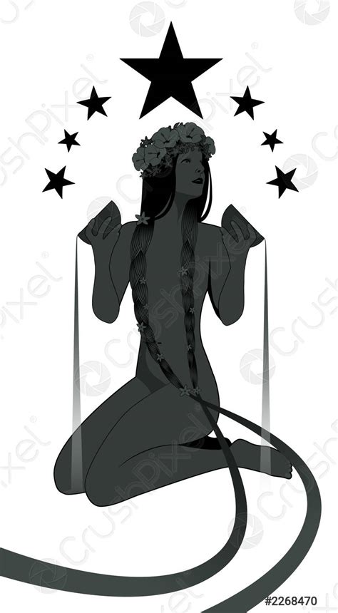 Silhouette Of Girl Naked Under Seven Stars Pouring Water From Stock Vector Crushpixel