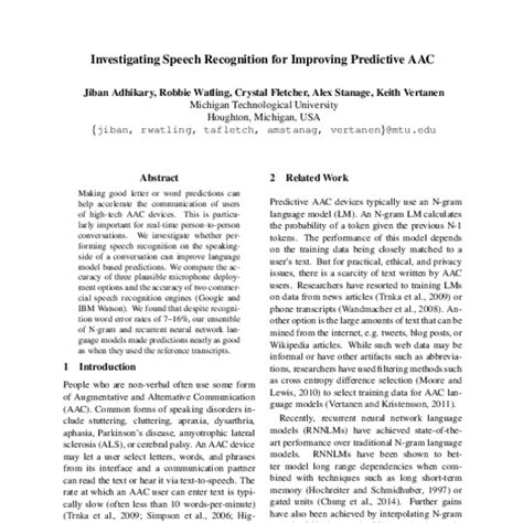 Investigating Speech Recognition For Improving Predictive Aac Acl