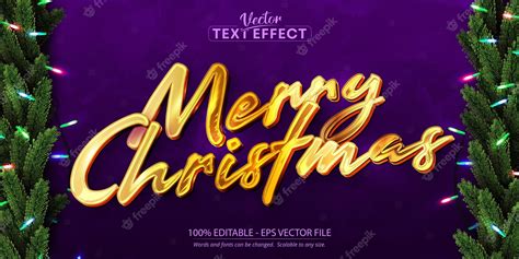 Premium Vector Merry Christmas Text Shiny Gold Style Editable Text