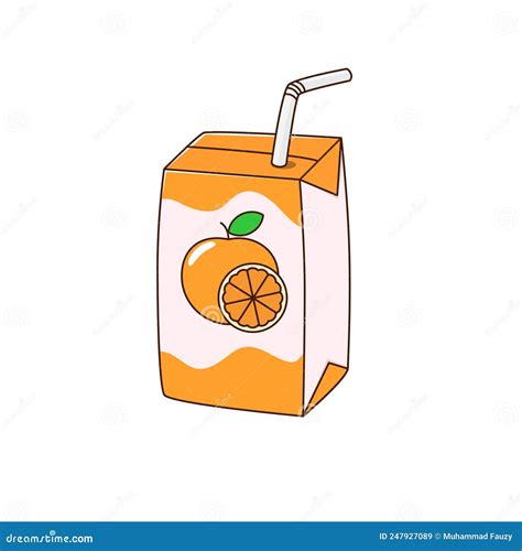 Caja De Jugo De Naranja Con Ilustración Vectorial De Paja En Estilo Tierno De Dibujos Animados