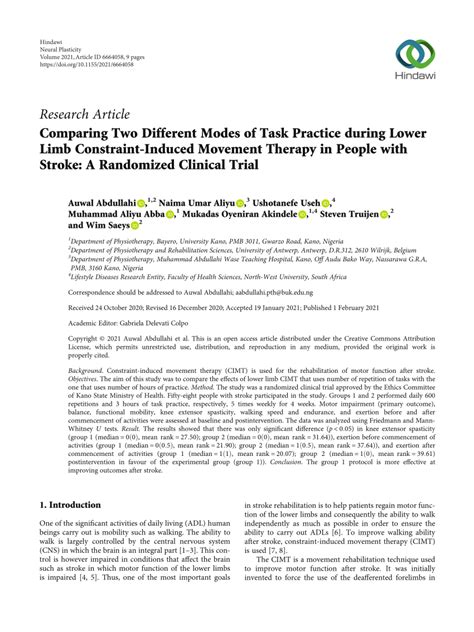 pdf comparing two different modes of task practice during lower limb
