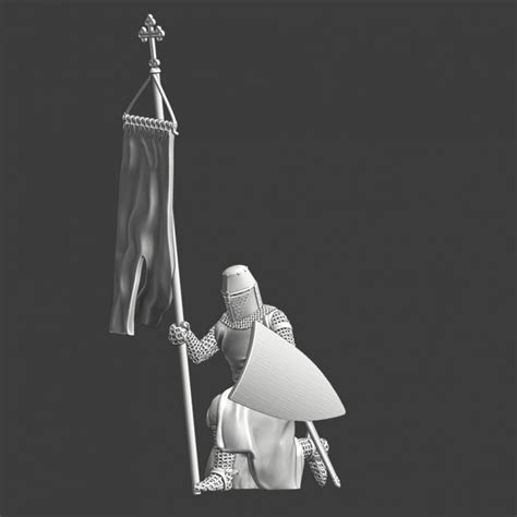 3d Printable Medieval Knight Kneeling With Crusader Banner By Northern