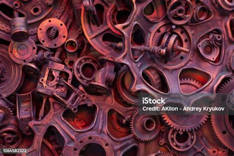 Steampunk 질감 기계 부품 장치 바퀴 Backgroung 스팀 펑크 기어 기어 자동차 부품 오래 된 녹슨 철 체인 스프링