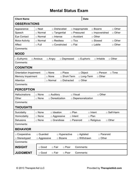 Mental Status Exam Template Word