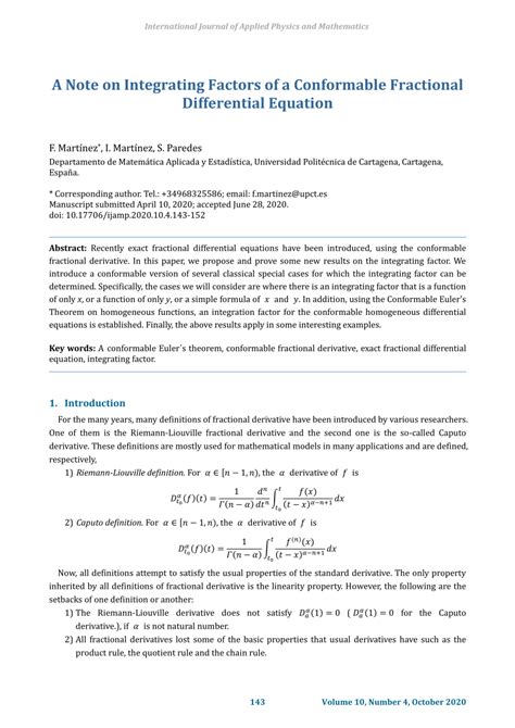 Pdf A Note On Integrating Factors Of A Conformable Fractional